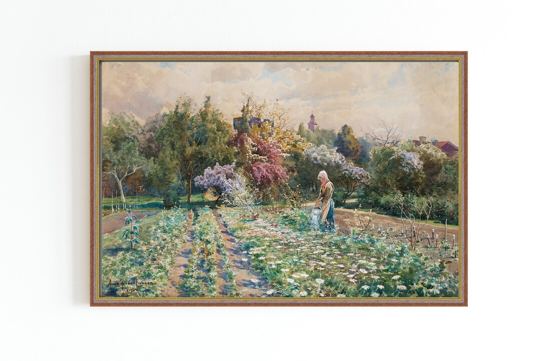 CANVAS ART PRINT | in the Garden Watercolor Painting | Vintage Garden ...