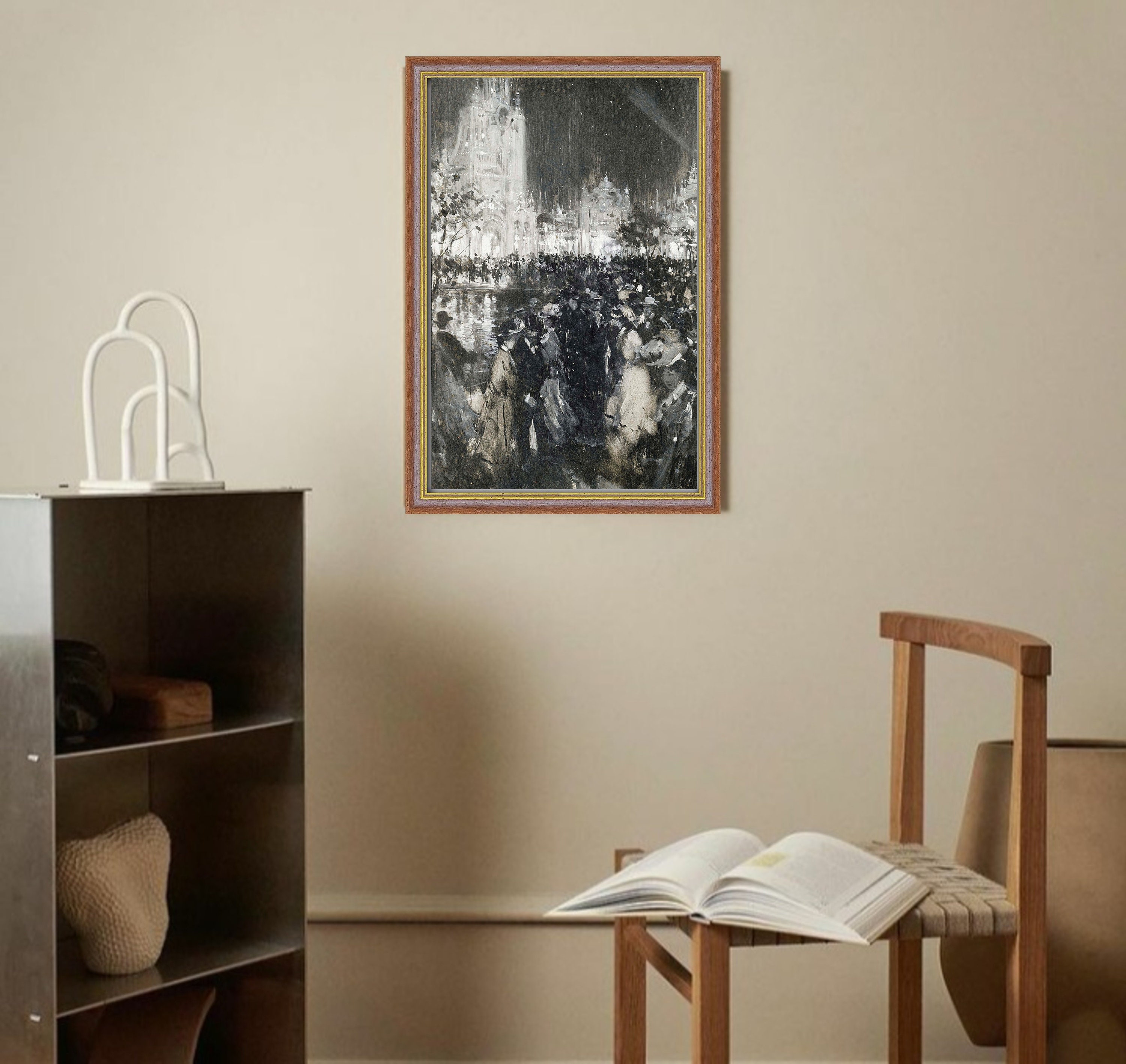 CANVAS ART PRINT | Vintage City Scene Painting | Black and White ...