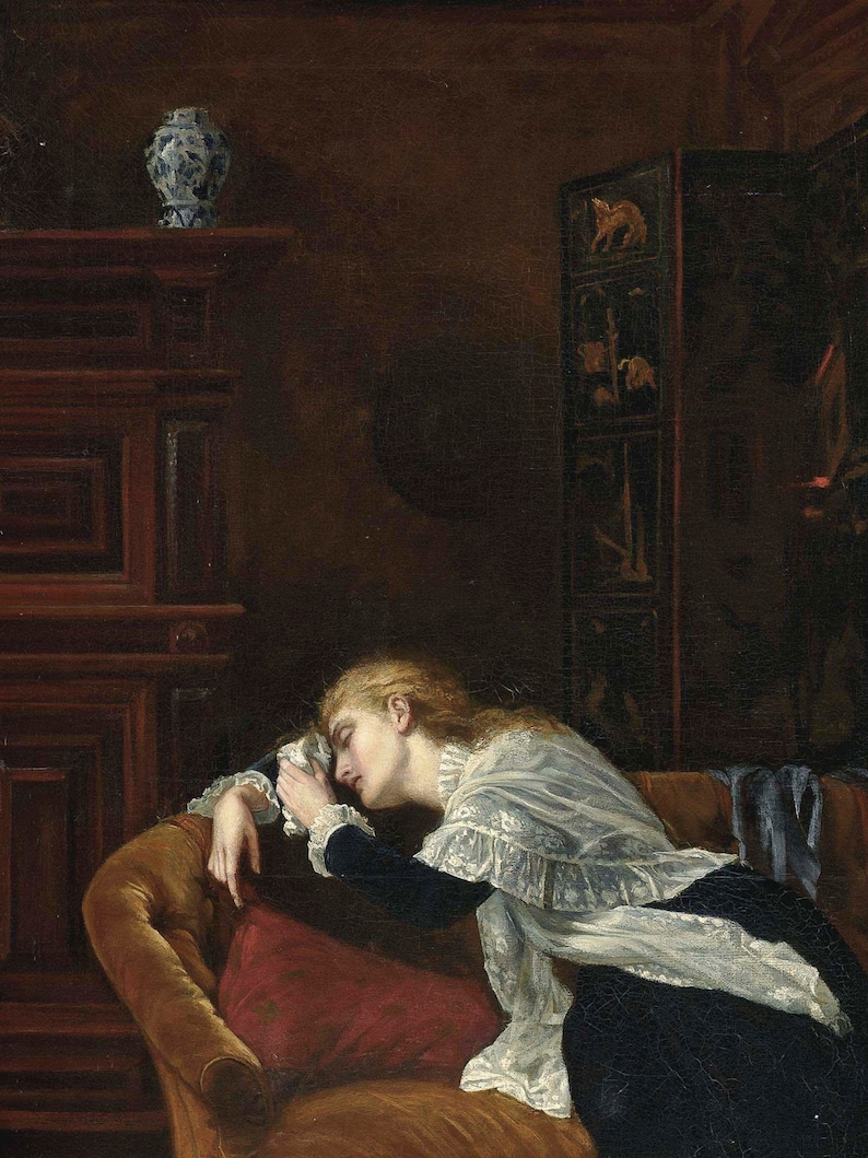 CANVAS ART PRINT | Crying Woman Oil Painting | Vintage Sad Woman Home ...