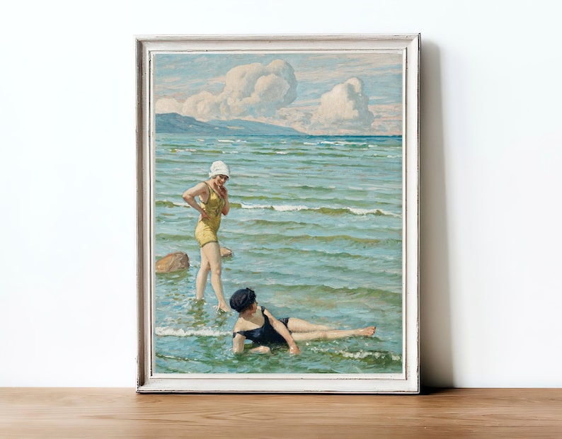 CANVAS ART PRINT Vintage Girl Bathing Oil Painting Woman | Etsy