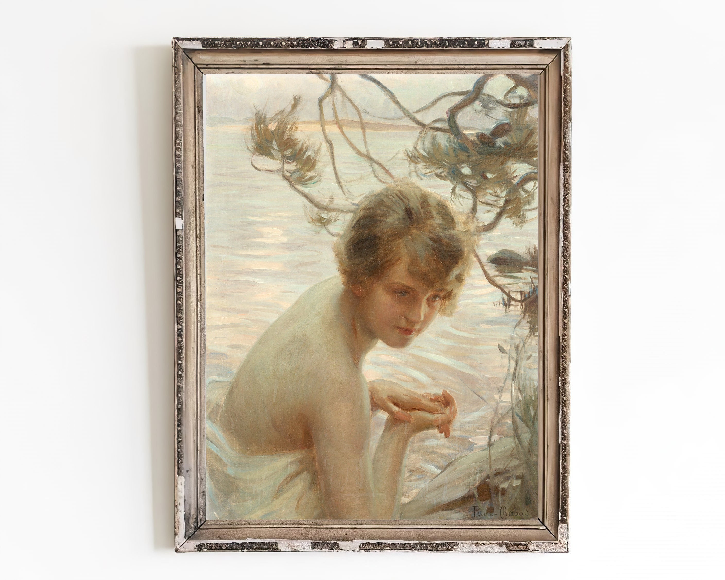 PRINTABLE ART Young Lady by the Water Oil Painting Vintage Girl Bathing ...