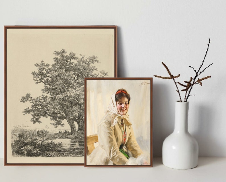 CANVAS ART PRINT Antique Oak Tree Drawing Lonely Tree Sketch Tree With ...