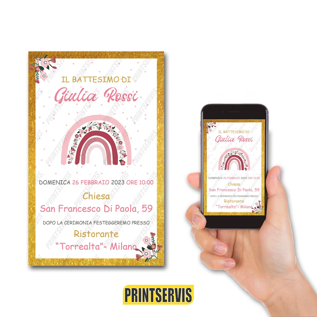 Rainbow Digital INVITATION, Baptism, Birthday Invitation, Party ...