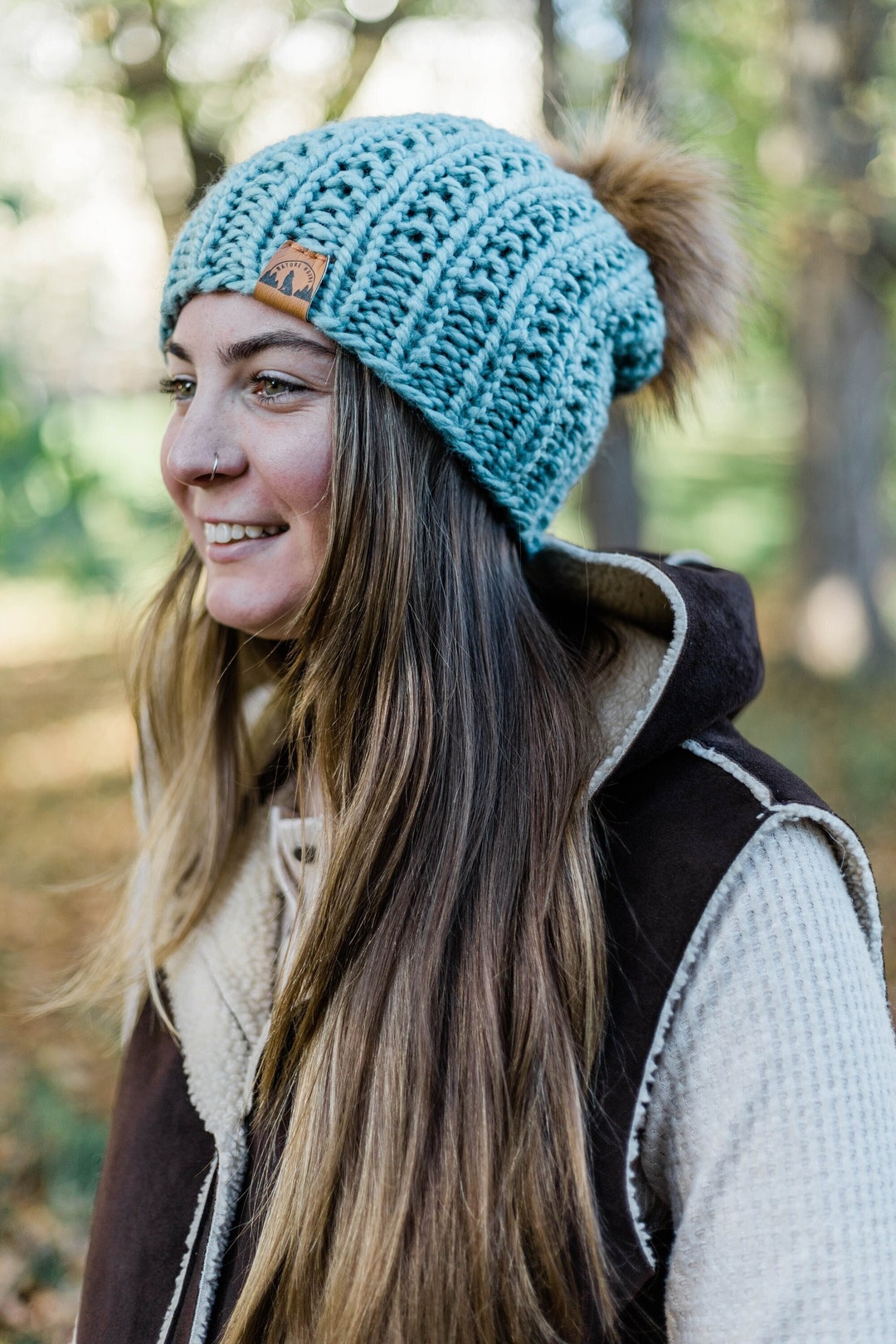 Textured Knit Slouchy Beanie With Faux Fur Pom - Etsy