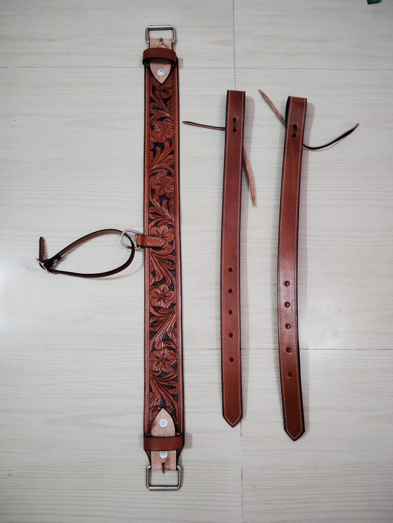 Western Horse Saddle Cinch With Billets Leather Rear Flank Back Basket ...