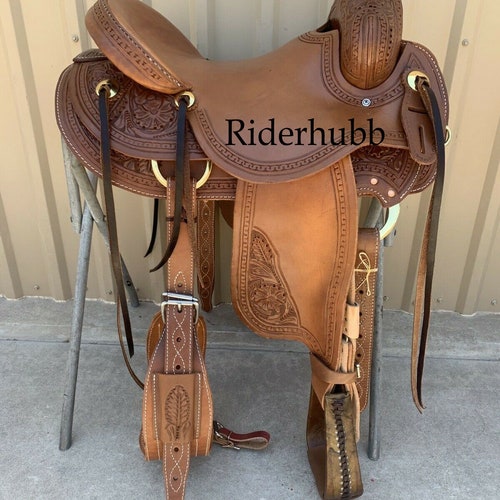 Handmade Western Leather Hand Carved Ranch Roper Horse Saddle. - Etsy