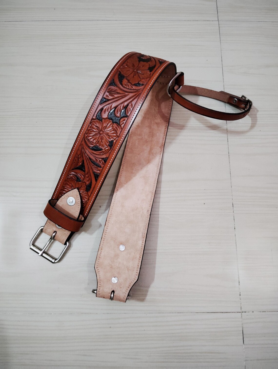 Western Horse Saddle Cinch With Billets Leather Rear Flank Back Basket ...