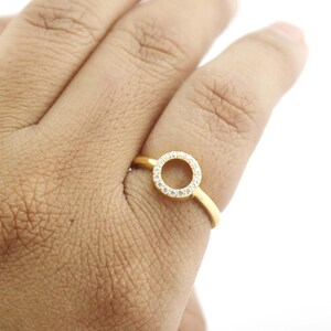 14K Yellow Gold Hollow Circle Diamond Karma Ring Solid Rose Gold Ring for Women Dainty ...