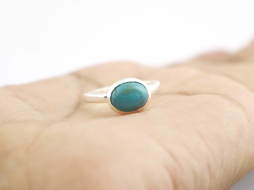 Genuine Tibetan Turquoise Ring Handmade Oval Bezel Gemstone Ring ...
