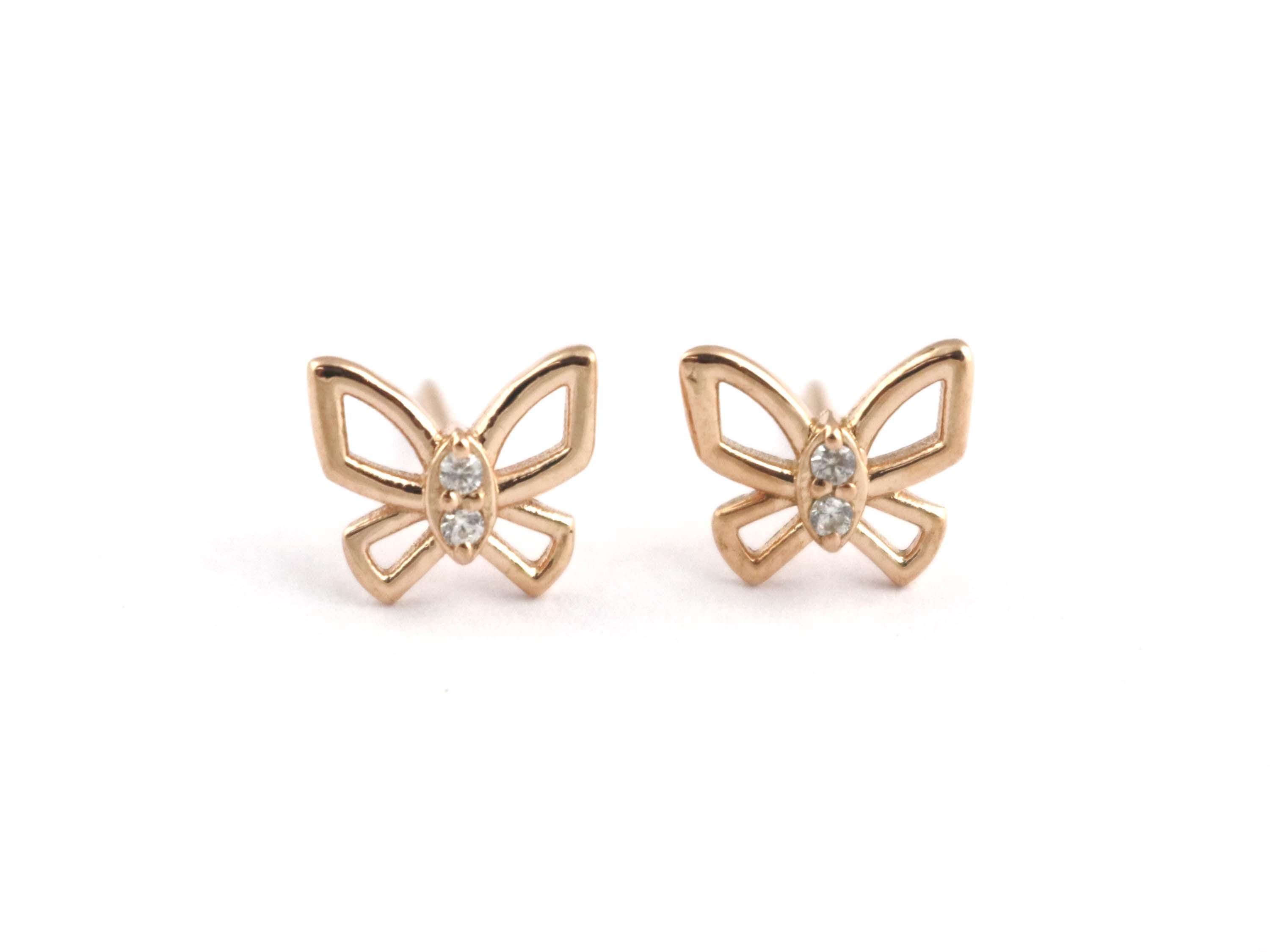 14k Solid Gold Handmade Butterfly Studs Earring, Dainty Post Earrings for Women,18k White Gold ...