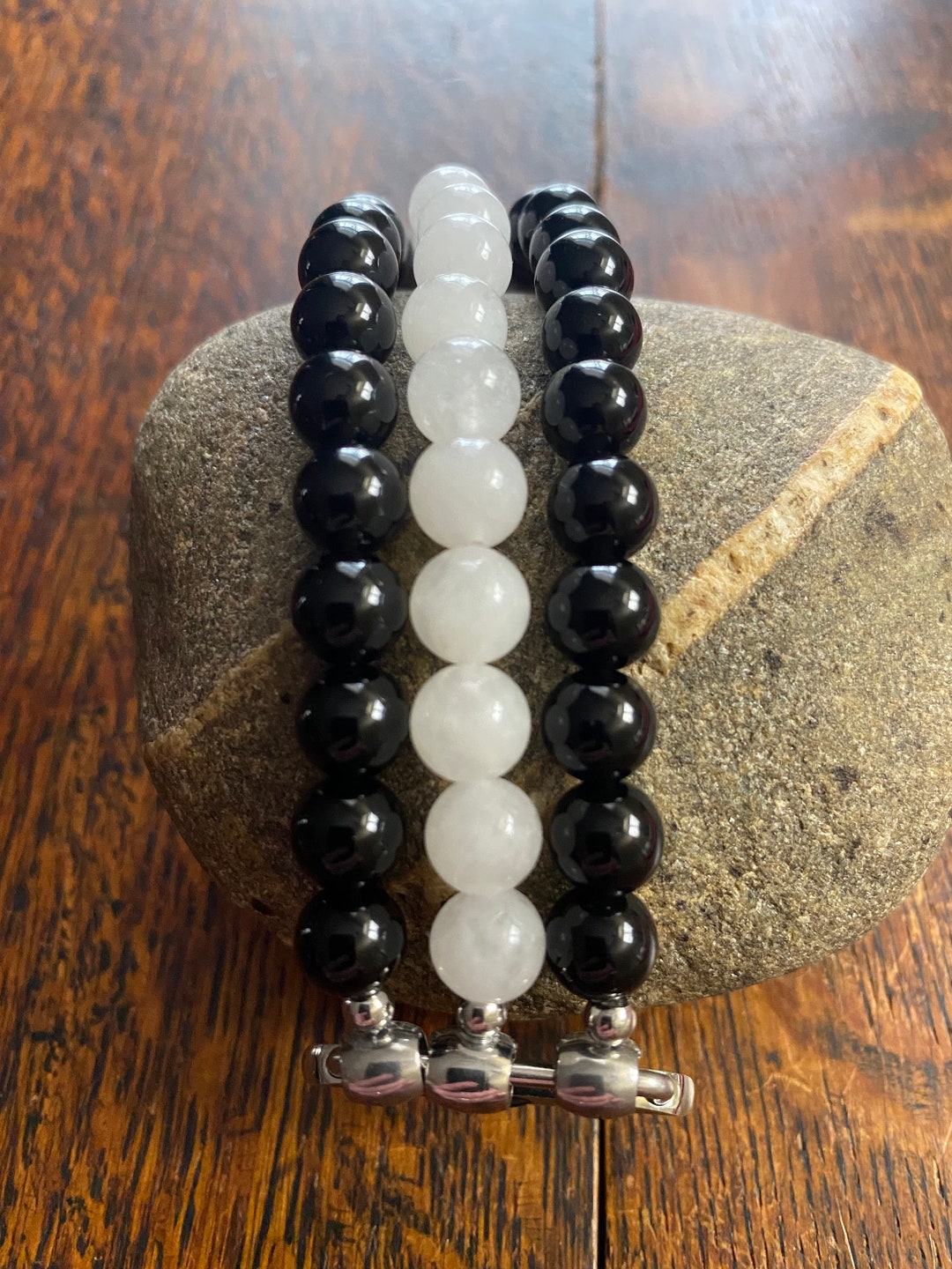 White Jade Black Obsidian Stainless Steel Beaded Apple Watch Band - Etsy