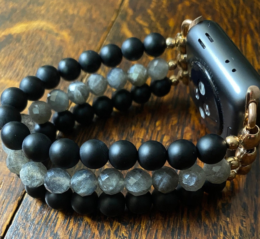 Matte Black Obsidian Diamond Cut Labradorite Stainless Steel Beaded ...
