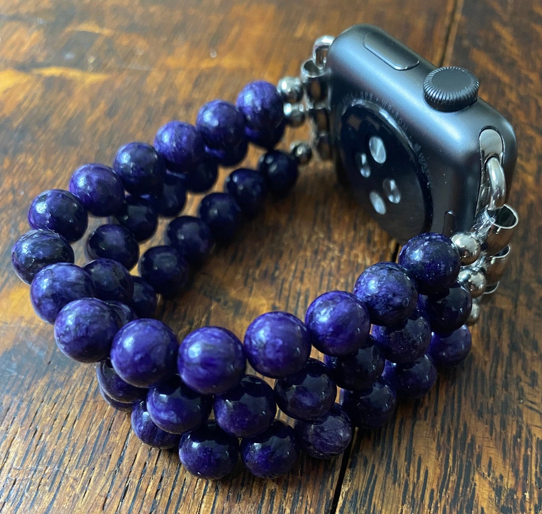 Charoite Stainless Steel Beaded Apple Watch Band - Etsy