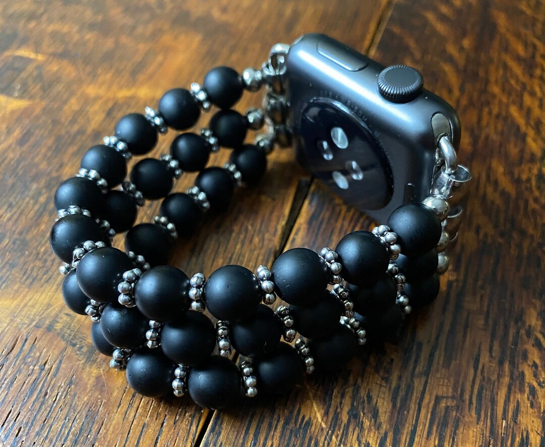 Matte Black Obsidian Tibetan Daisy Rings Stainless Steel Beaded Apple ...