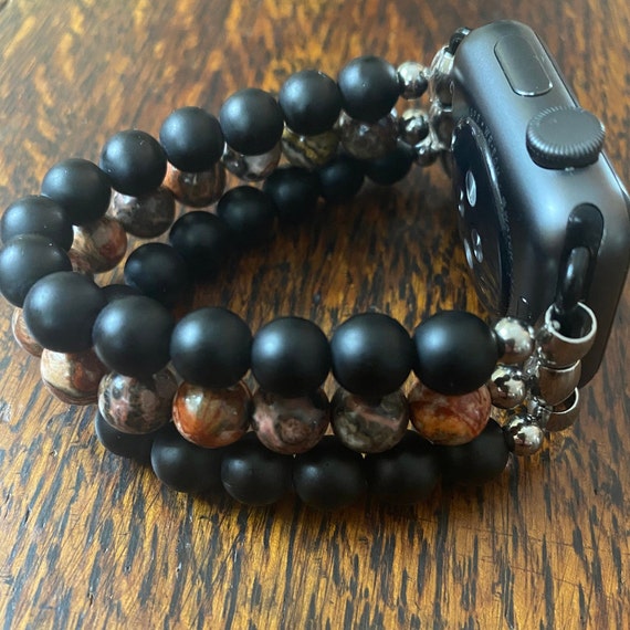 Matte Black Obsidian Leopard Skin Jasper Stainless Steel | Etsy