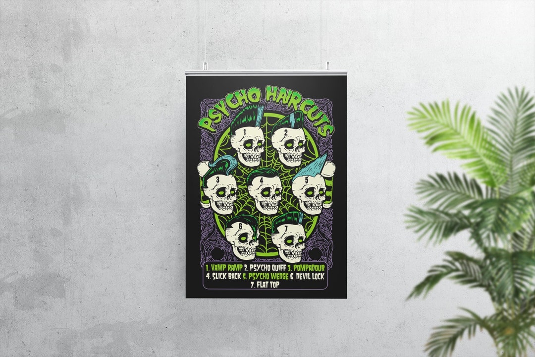 Psychobilly Haircuts Wall Poster, Horror Punk Art, Pompadour Hairstyle ...