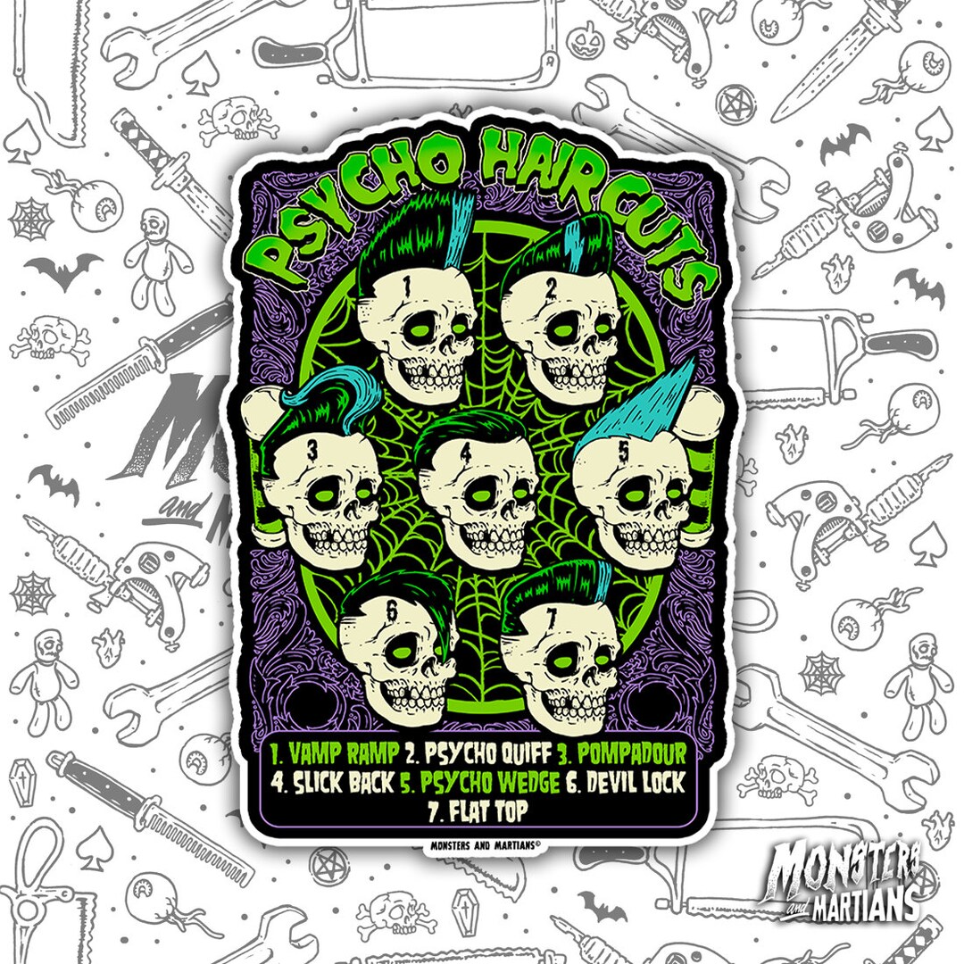Skulls Psychobilly Haircuts Barber Shop Vinyl Sticker Horror - Etsy