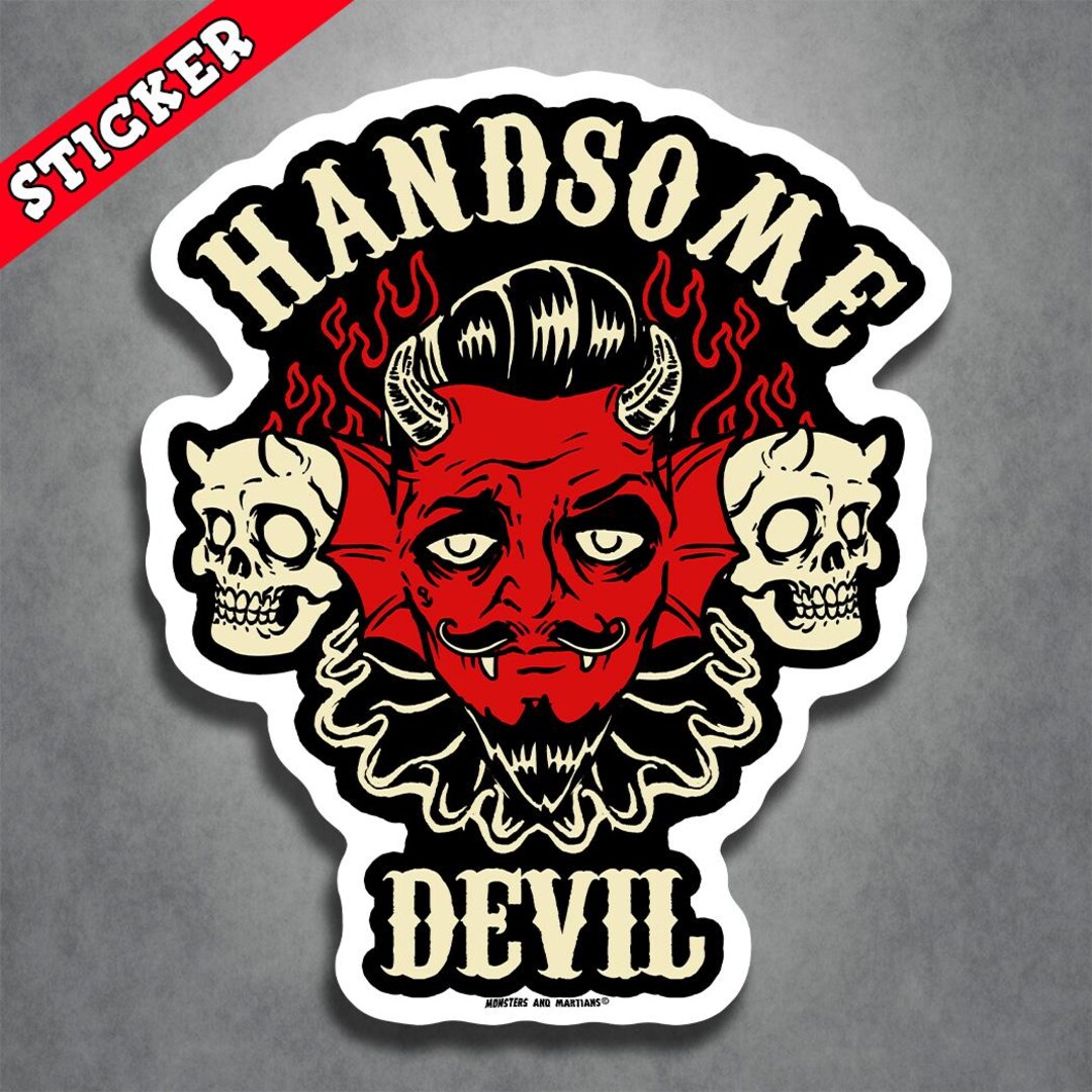 Handsome Devil Pompadour Vinyl Sticker, Horror Punk Decal, Psychobilly ...