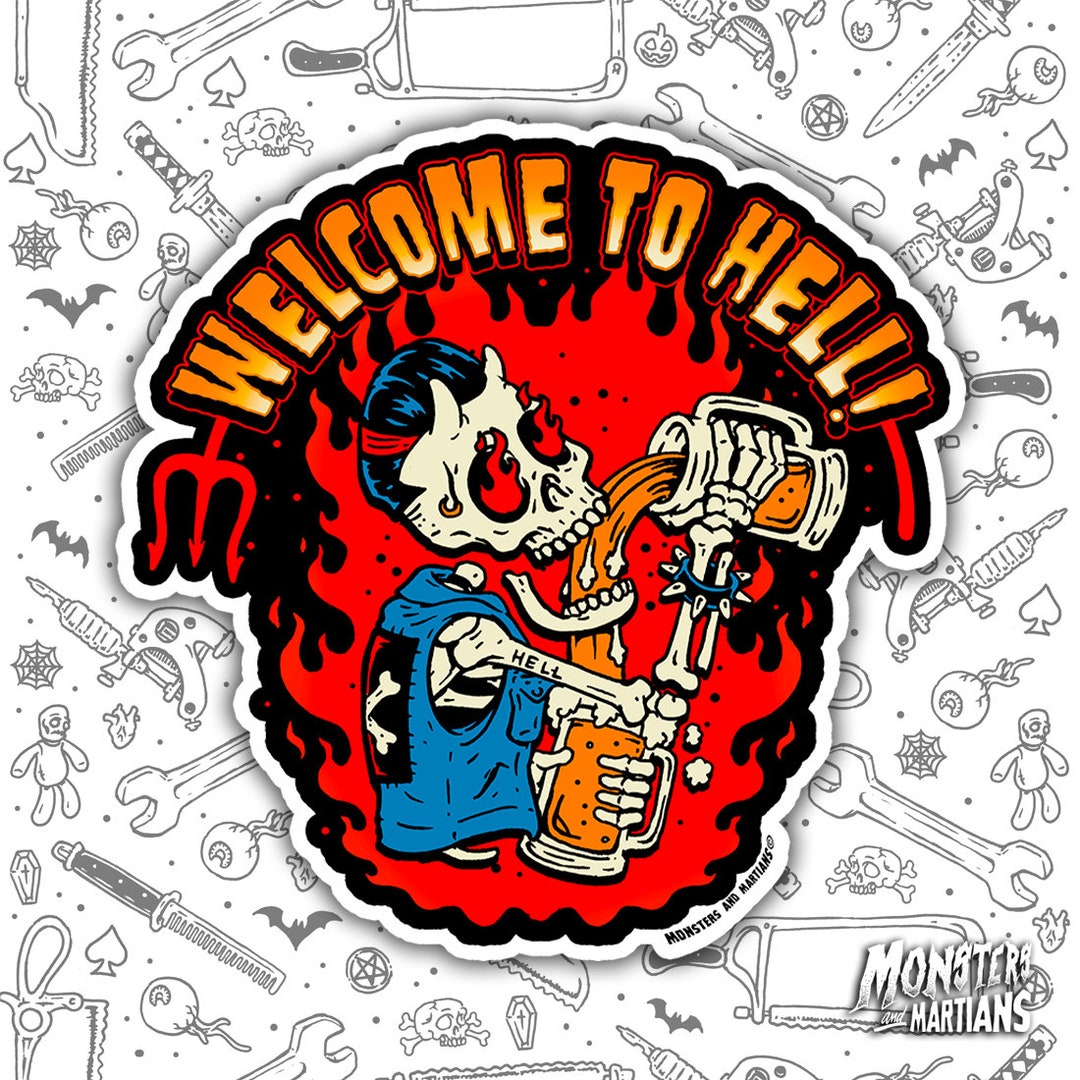 Welcome to Hell Drinking Skull Vinyl Sticker Horror Punk - Etsy Ireland