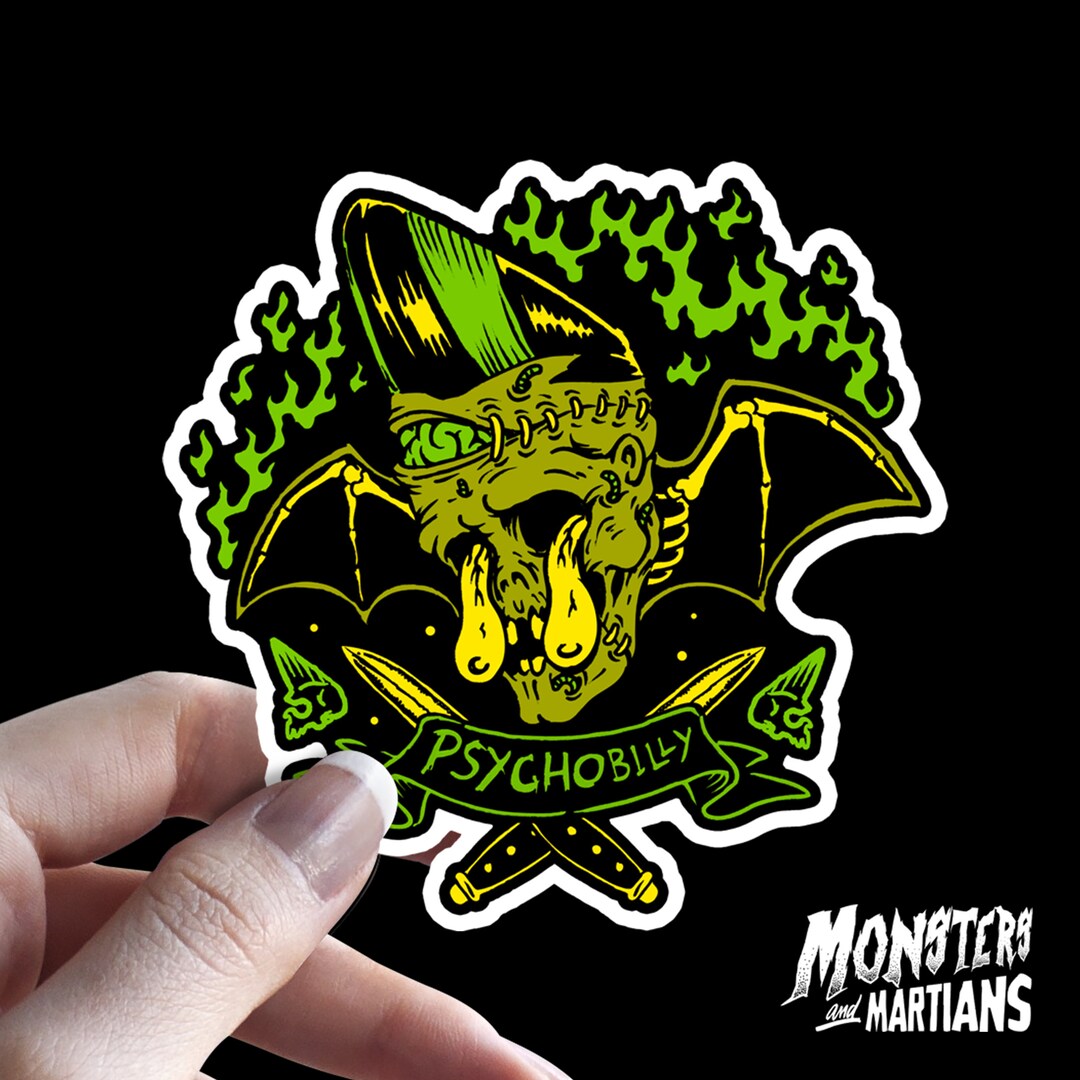 Pompadour Psychobilly Zombie Bat Vinyl Sticker, Horror Punk Decal ...