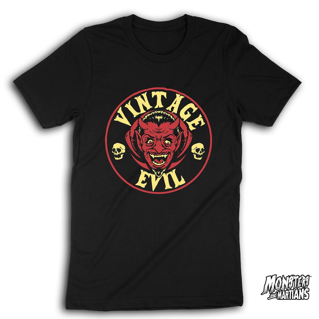 Vintage Devil Shirt - Halloween Red Devil Skulls - Old School Horror ...