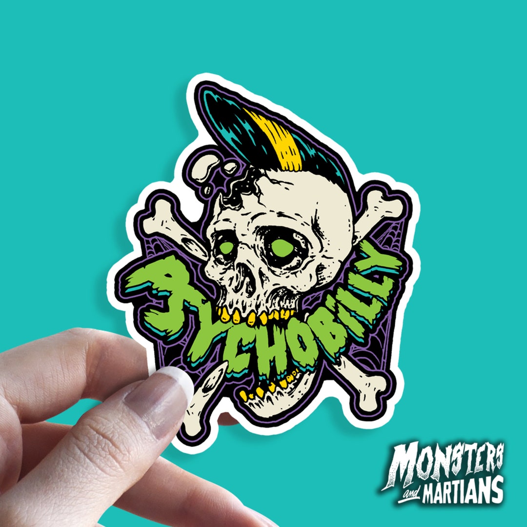 Skull and Crossbones Vinyl Sticker, Psychobilly Screaming Skull Decal ...