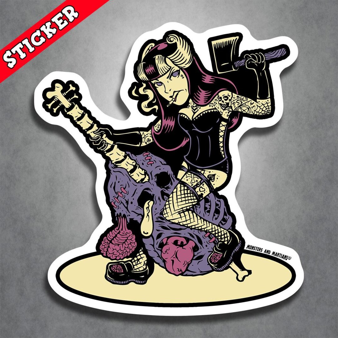 Psychobilly Art, Lowbrow Artwork, Pinup Vinyl Decal, Edgy Goth Girl ...