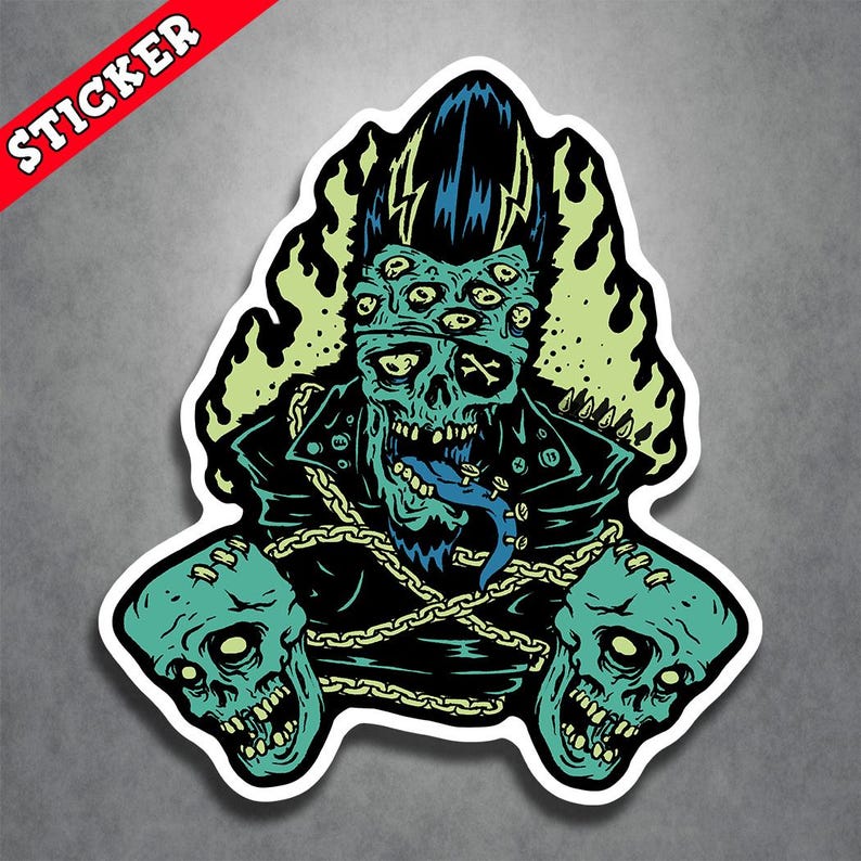 Psycho Zombie Vinyl Sticker, Horror Punk Decal, Psychobilly Rockabilly ...