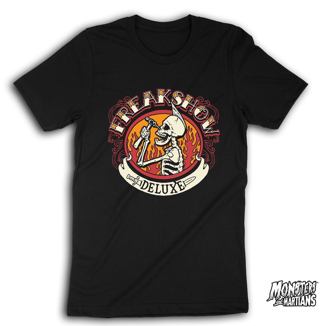 Freakshow Deluxe Skeleton Shirt, Flaming Horror Sideshow Carnival Art ...