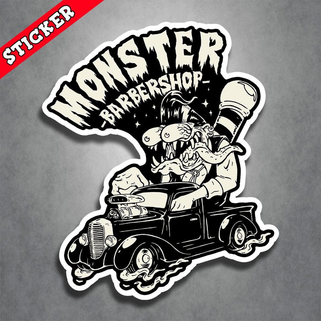 Monster Barber Shop Gasser Hot Rod Vinyl Sticker, Horror Punk Decal ...