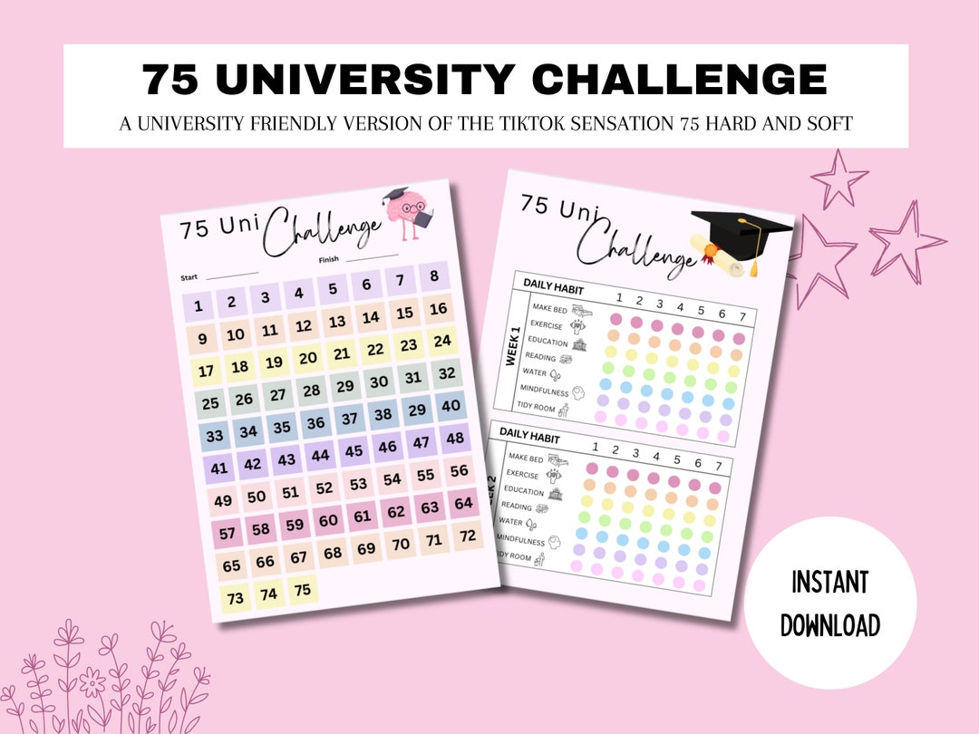 75 Uni Challenge Tracker, 75 Uni Challenge, 75 Day Challenge Printable ...