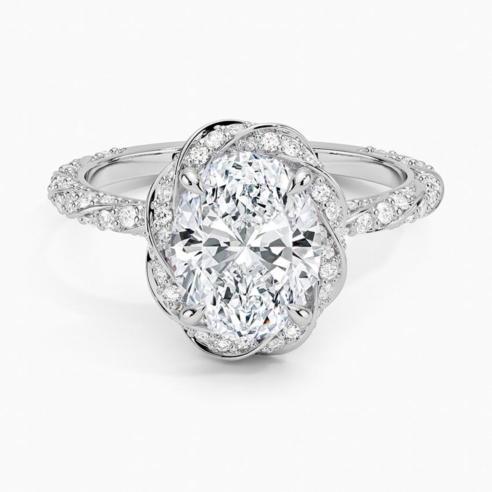 Twirling Halo Diamond Engagement Ring, 1 CT Center Diamond Ring in All ...