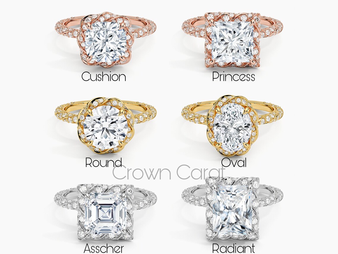 Twirling Halo Diamond Engagement Ring, 1 CT Center Diamond Ring in All ...