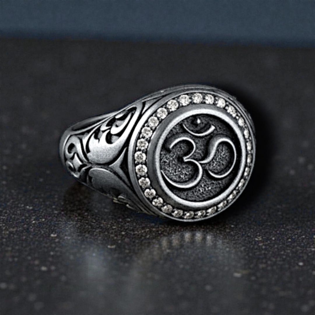925 Sterling Silver Om Ring for Men | Hindu Aum Symbol Signet Ring ...