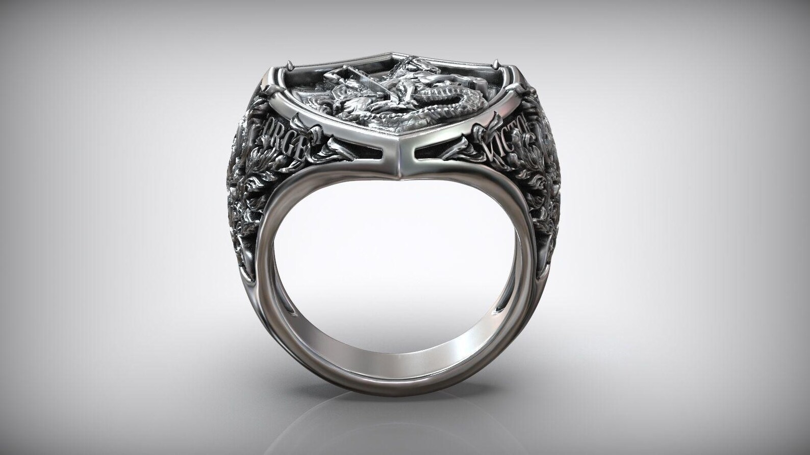 Saint George Dragon Slayer Signet Ring | Medieval Shield Ring for Men ...