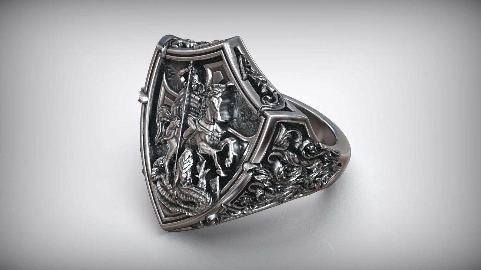Saint George Dragon Slayer Signet Ring | Medieval Shield Ring for Men ...