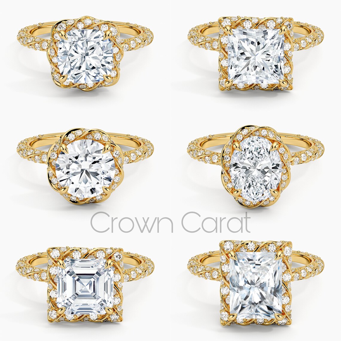 Twirling Halo Diamond Engagement Ring, 1 CT Center Diamond Ring in All ...