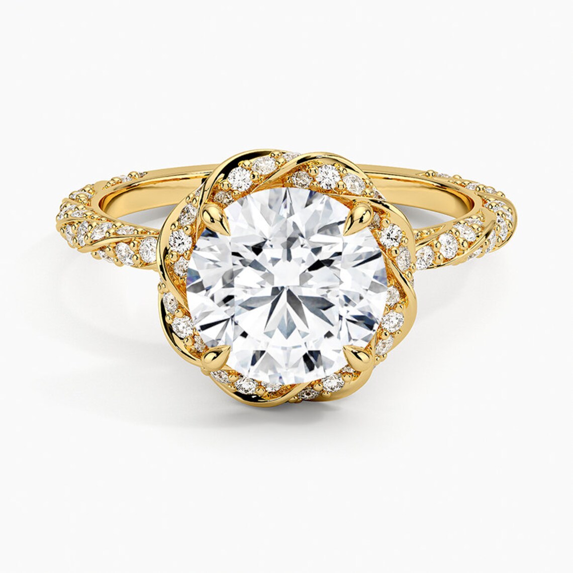 Twirling Halo Diamond Engagement Ring, 1 CT Center Diamond Ring in All ...