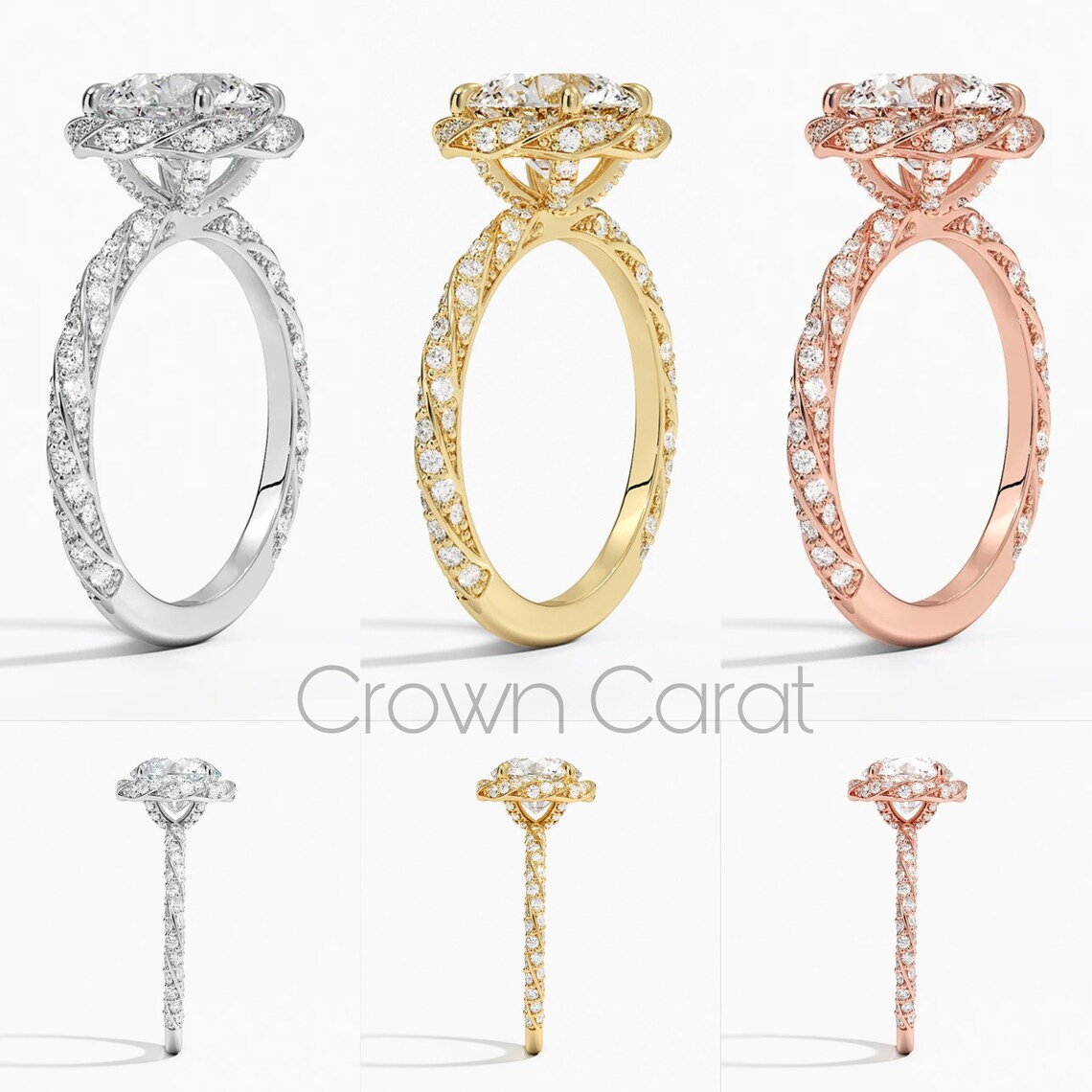 Twirling Halo Diamond Engagement Ring, 1 CT Center Diamond Ring in All ...