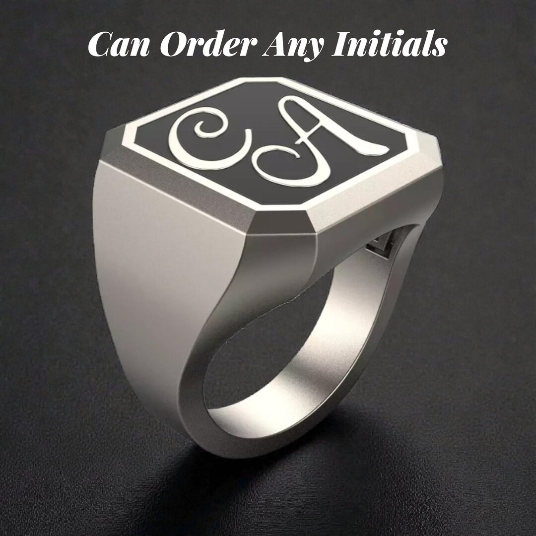 Custom Initial Signet Ring for Men – 925 Sterling Silver Monogram Ring ...