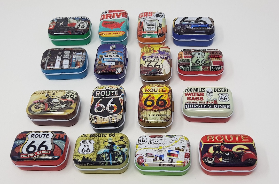 Small Tin Box Storage Box Empty Metal Box Jewelry Organizer Route 66 16 ...