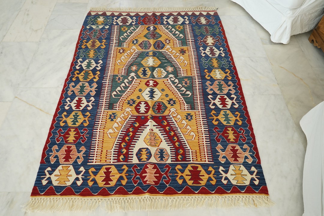 Turkish Wool Handmade Kilim, Embroidery Oriental Kilim Rug, Bohemian ...