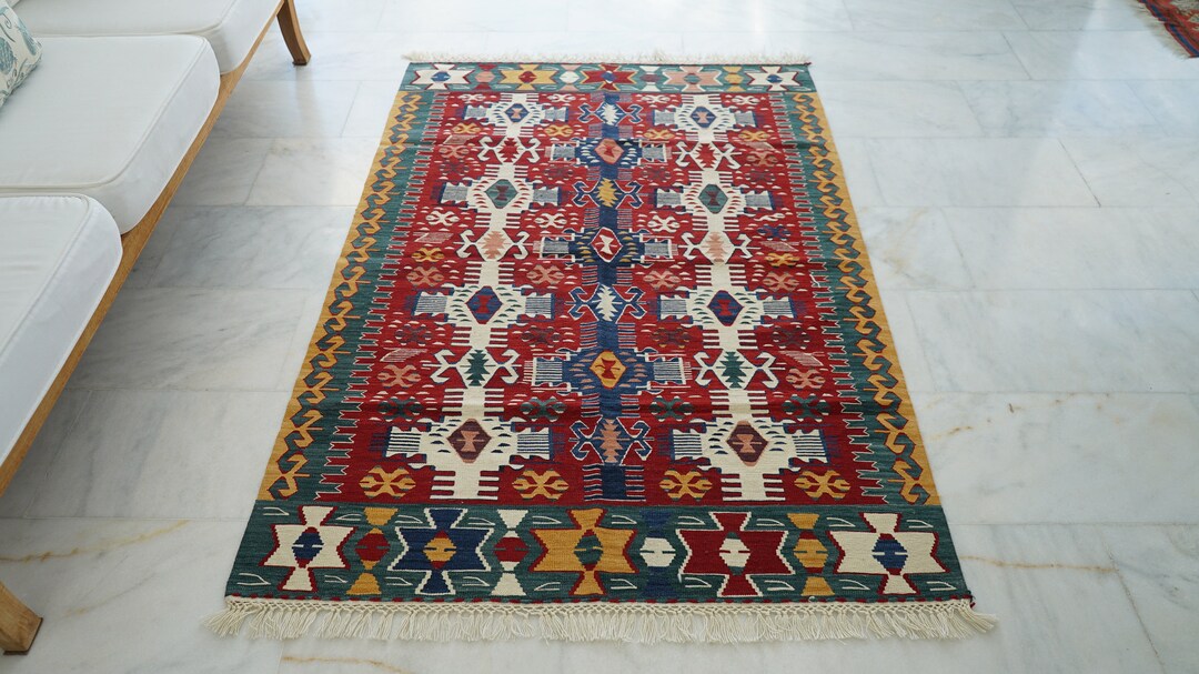 Turkish Wool Handmade Kilim, Embroidery Oriental Kilim Rug, Bohemian ...