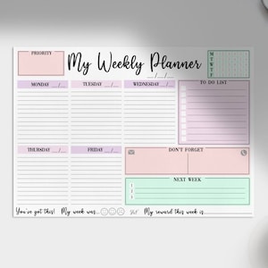 Pastel Weekly Planner/desk Pad/ Desk Planner/ Organiser/notepad - Etsy