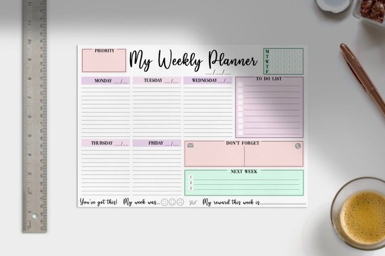 Pastel Weekly Planner/desk Pad/ Desk Planner/ Organiser/notepad - Etsy