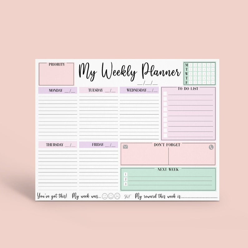 Pastel Weekly Planner/desk Pad/ Desk Planner/ - Etsy