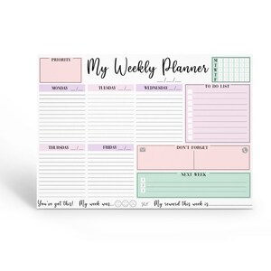 Pastel Weekly Planner/desk Pad/ Desk Planner/ Organiser/notepad - Etsy