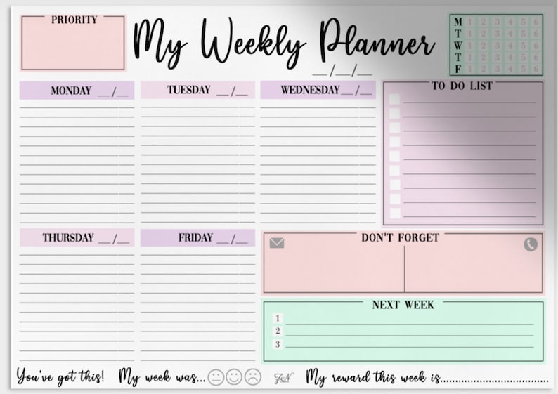 Pastel Weekly Planner/desk Pad/ Desk Planner/ Organiser/notepad - Etsy