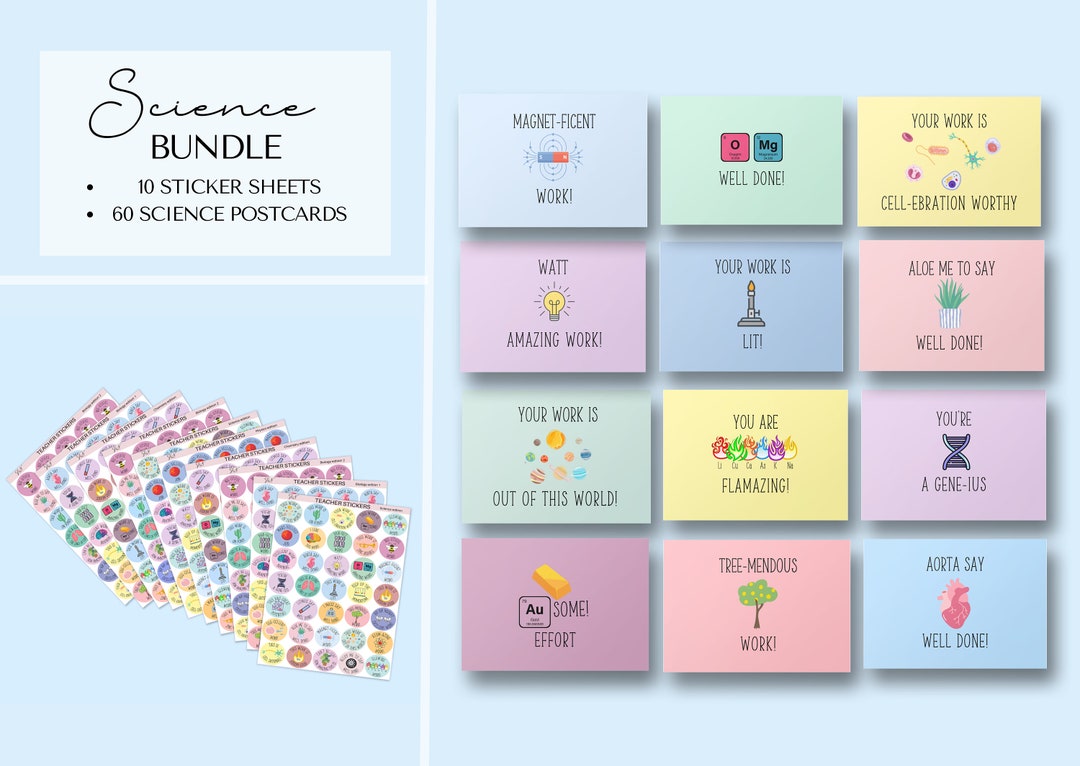 Science Bundle Pack: Pun Sticker Sheets and Reward/praise Postcards - Etsy