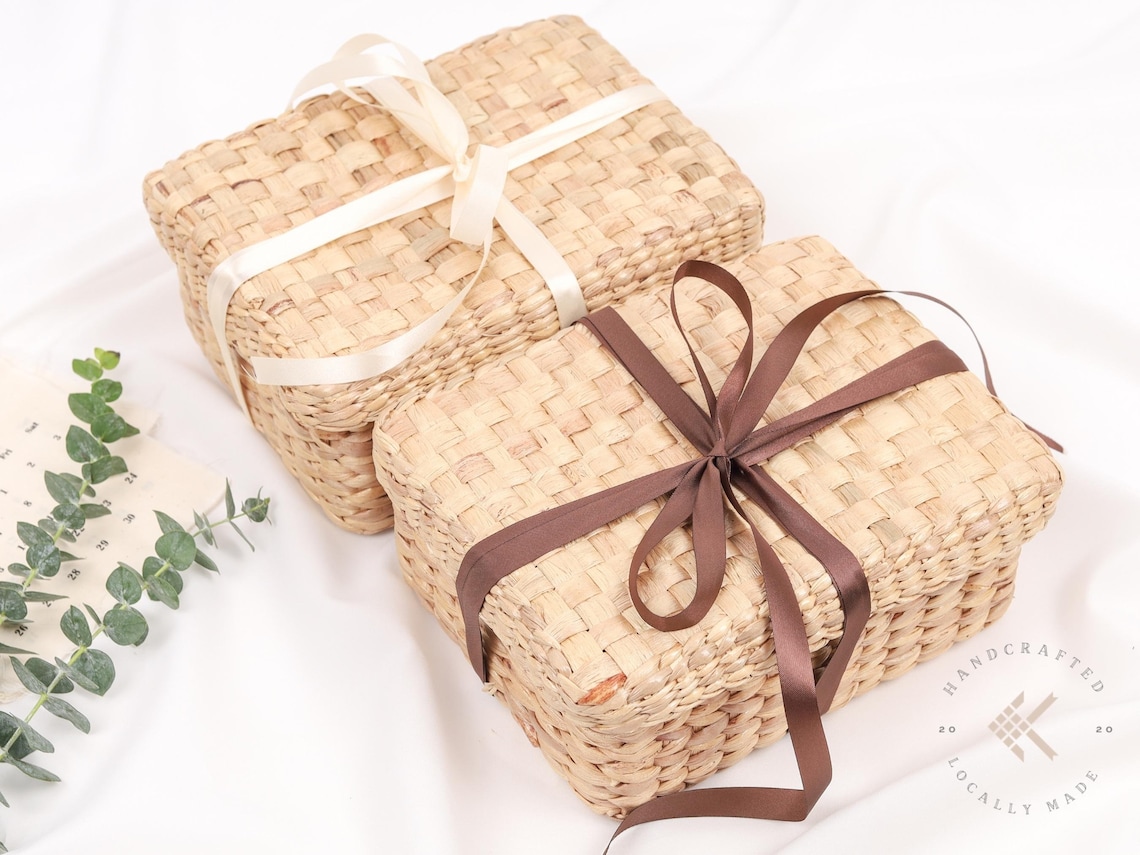 Wicket Box Gift Wrapping, Straw Basket With Lid, Decorative Box ...